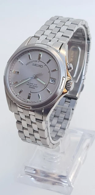 LOVELY RARE SEIKO Kinetic Indicator All Stainless 38Mm Mens Watch, 5M42 ...
