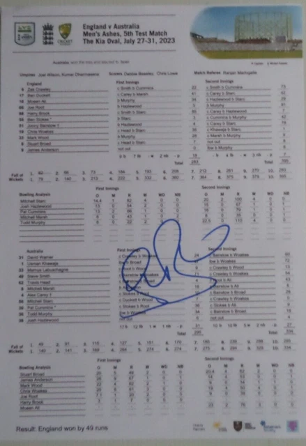 STUART BROAD ENGLAND, Autographed A4 Complete Scorecard From His Final ...