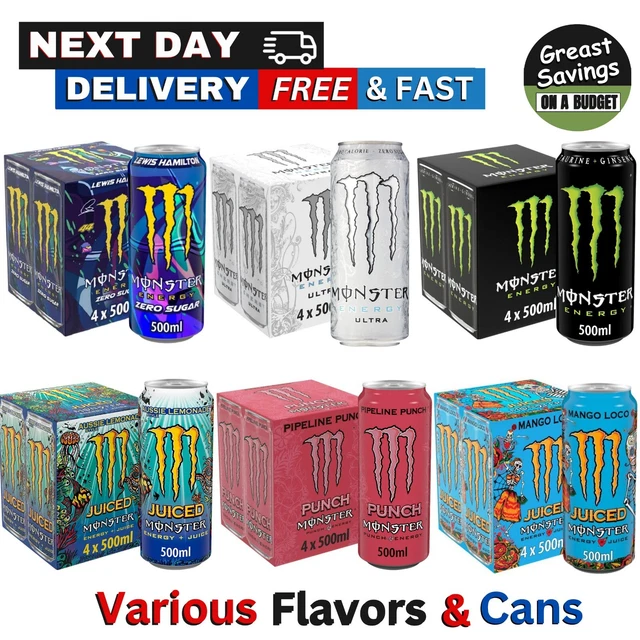 MONSTER ENERGY DRINK Bulk Multiple Flavour Can 500ml Various Packs £9. ...