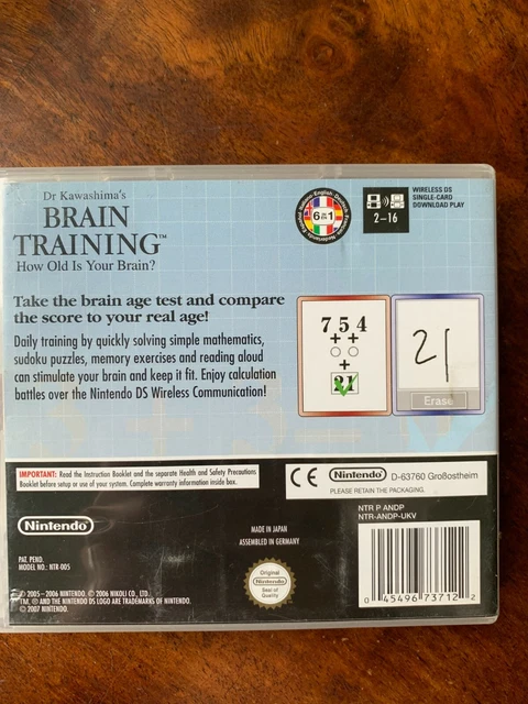 BRAIN TRAINING NINTENDO DS Jeu Dr Kawashima's How Vieux Est Votre Brain ...
