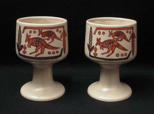 2X VINTAGE STUDIO ANNA AUSTRALIAN POTTERY GOBLETS HAND PAINTED ...