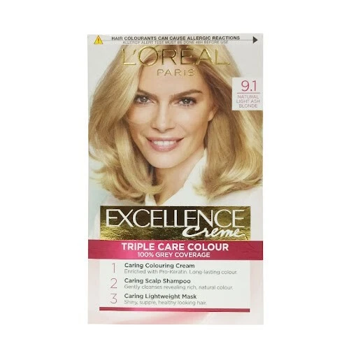 LOREAL PARIS EXCELLENCE Creame Triple Care Colour 9.1 Natural Light Ash ...