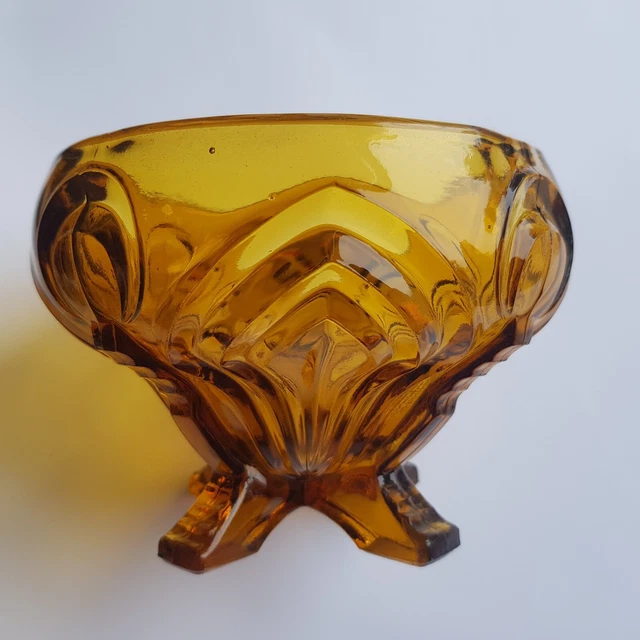 SOWERBY ART DECO Glass Amber Bowl Dish pressed 13cm England classic ...