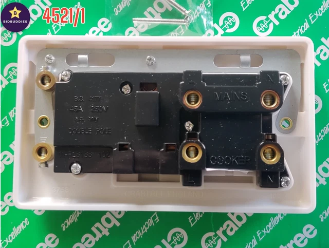 CRABTREE 4521/1 SLIM Line 45A White Double Pole Cooker Control Unit ...