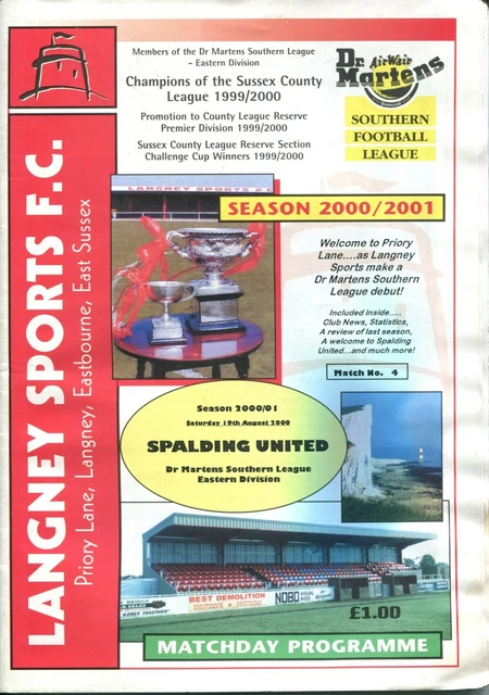 LANGNEY SPORTS V Spalding United 19/08/00 Southern League Eastern ...