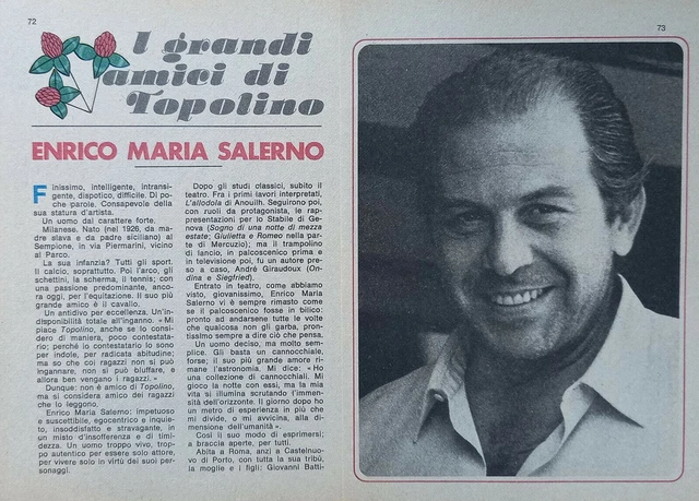 ITALIAN CLIPPING RITAGLIO 1977 ENRICO MARIA SALERNO 4 PAGINE EUR 2,40 ...