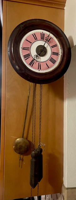 ANTIQUE GERMAN BLACK Forest Postman Wall Clock With Pink Dial $93.75 ...