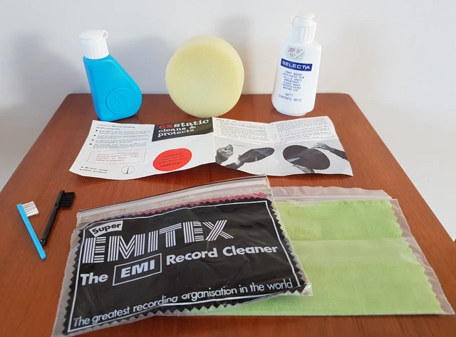 VINTAGE EXSTATIC & EMI Emitex Record Cleaning Cloths & Fluid £12.99 ...