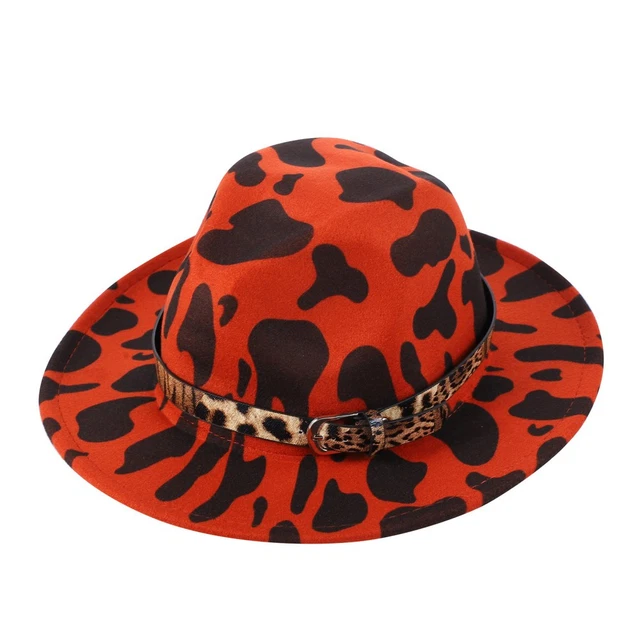 1PC LEOPARD JAZZ Hat Ladies Flat Brim Hat Fashion Belt Flat-edge $33.54 ...