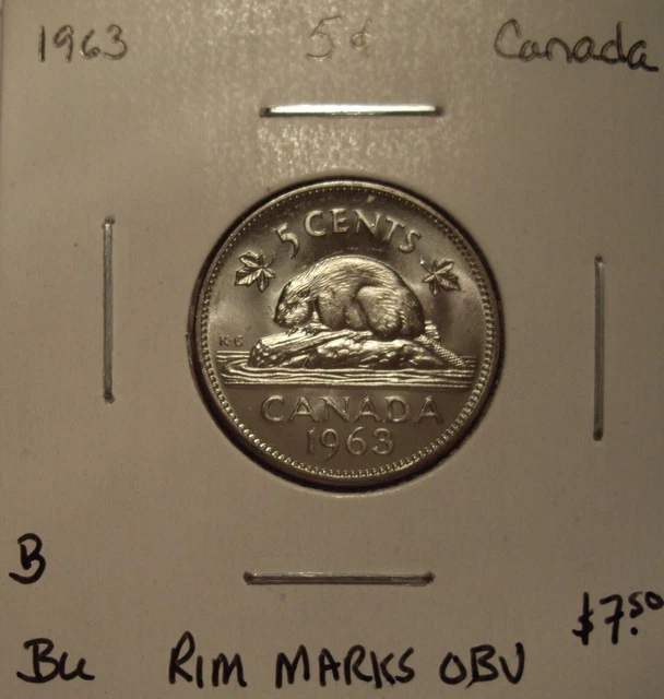 B CANADA ELIZABETH II 1963 Rim Marks Obv Five Cents - BU $7.49 ...
