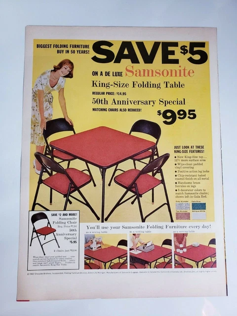 VINTAGE 1960 SAMSONITE Folding Table Print Ad Ephemera Wall Art Decor ...