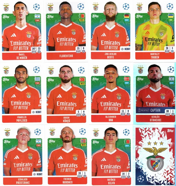 TOPPS UEFA CHAMPIONS League 2024/25 Sticker Alle 12 Sticker SL Benfica ...