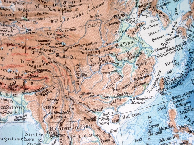 1938 ORIGINAL VINTAGE Physical Map Of Asia / China India Russia ...