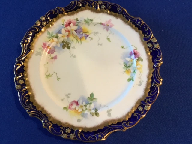 VINTAGE PLATE. BLUE and Gold Border with Flowers. £6.96 - PicClick UK