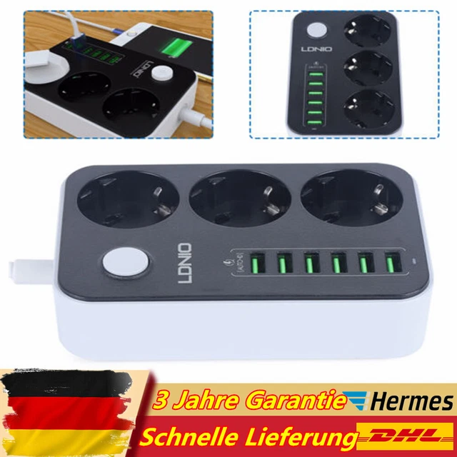 3-FACH STECKDOSENLEISTE MIT 6 USB Steckerleiste Mehrfachsteckdose ...