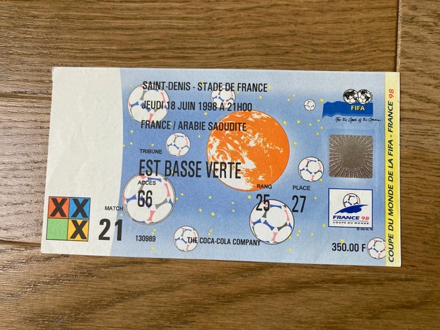 RARE - TICKET Coupe du monde World Cup 1998 Match 21 France - Arabie ...