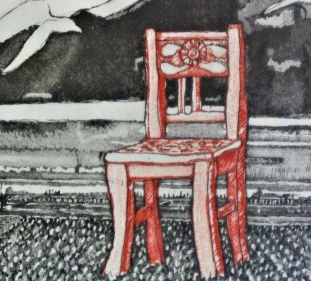 CHRISTEL SCHULTZ (1937) -surreale-Farb-Radierung 1984:LANDSCHAFT MIT ...