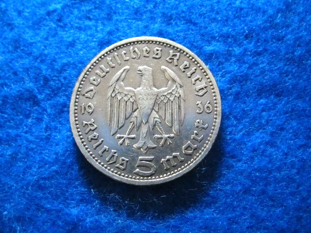 1936 GERMANY - Third Reich - Silver 5 Reichsmark - Lustrous High Grade ...