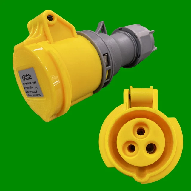 1X 16A 110V 2P+E Yellow Coupler 3 Pin Female Socket Quick Fit, Splash ...