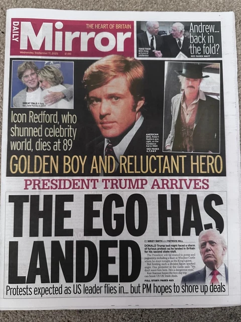 DAILY MIRROR 17TH September 2025 17/9/25 Robert Redford Tribute & Trump ...