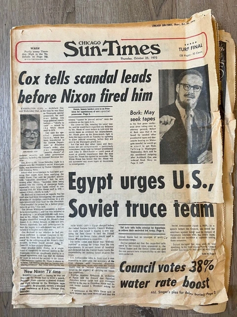 RARE VINTAGE ORIGINAL Nixon Watergate Newspaper - 10/25/1973 - Chicago ...
