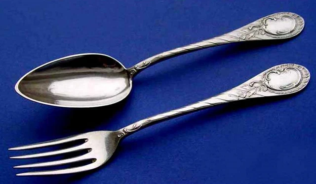 ANTIQUE ROCOCO SET Couverts Fourche + Cuillère à Soupe R. Altermann ...