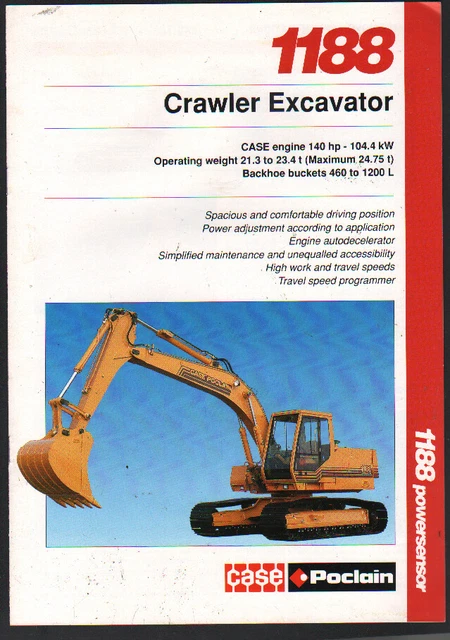 CASE POCLAIN &1188& Crawler Hydraulic Excavator Brochure Leaflet £6.50 ...