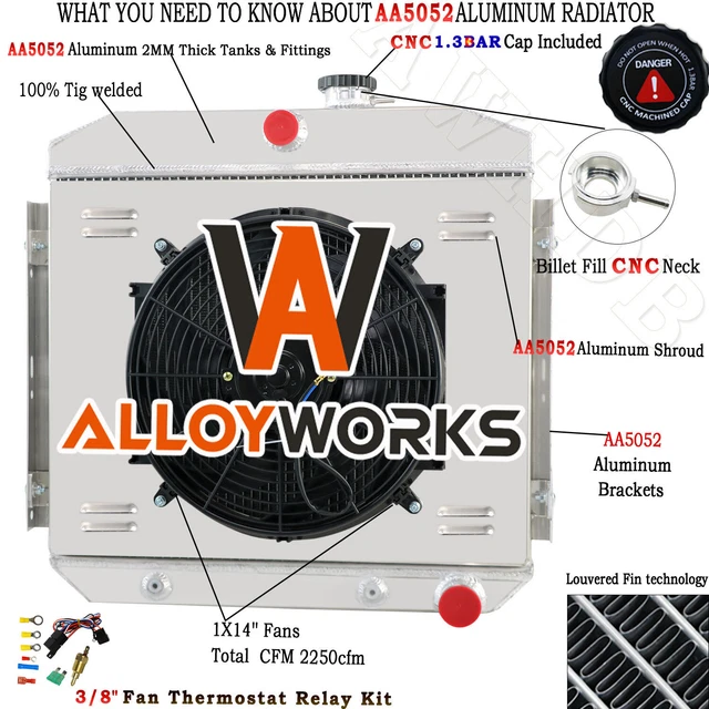 3 ROWS RADIATOR Shroud Fan Kits for 1955-1957 CHEVY BEL AIR 6 CYL CORE ...