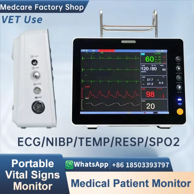 VET USE 8-INCH Multi-parameter Portable Patient Monitor ECG NIBP Spo2 ...