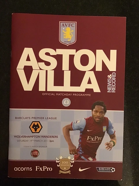 ASTON VILLA V Wolves Programme With Team Sheet 19/3/2011 £2.50 ...