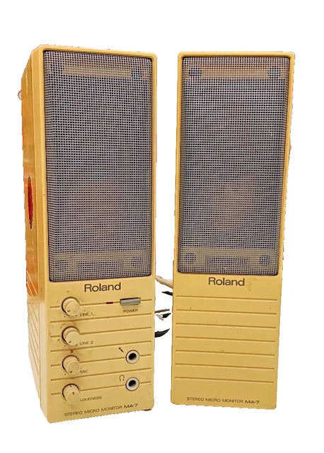 ROLAND MA-7 STEREO Micro Monitor Speakers Vintage Active Amplified PC ...