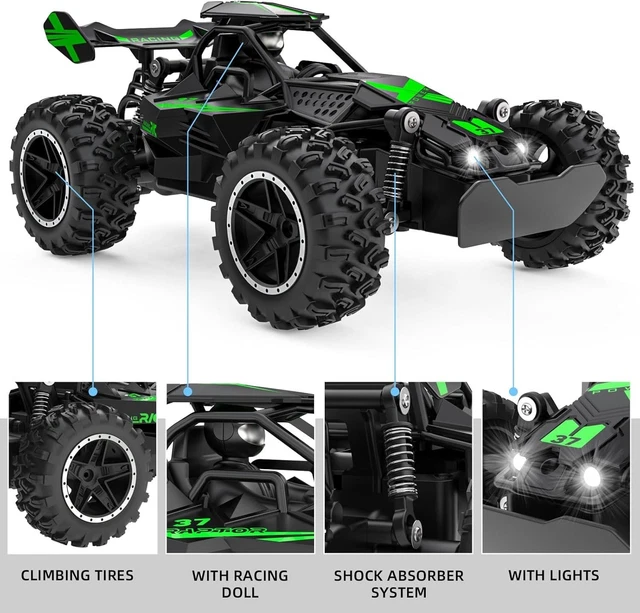 1:18 20KM/H RC Monster Truck Off Road Car w/ Lights 40Min Kids Remote ...