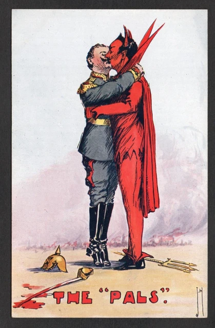 POSTCARD COMIC GERMAN Kaiser kiss the Devil WW1 The Pals patriotic ...