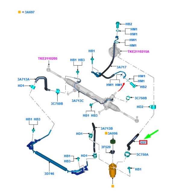 FORD RANGER T6 MK1 Power Steering Reservoir To Pump Hose 1723690 NEW ...