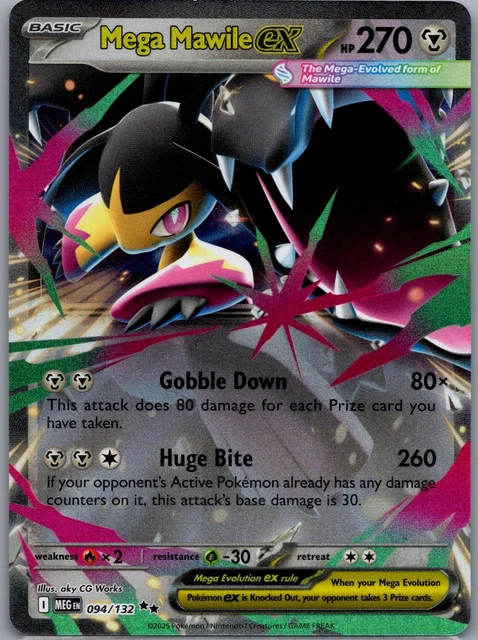 MEGA MAWILE EX 094/132 ME01: Mega Evolution - Pokemon Card - NM £3.45 ...