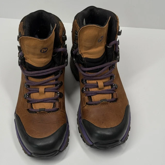 MERRELL CRESTBOUND HIKING Boot Lace Up Brown Leather Gore Tex ...