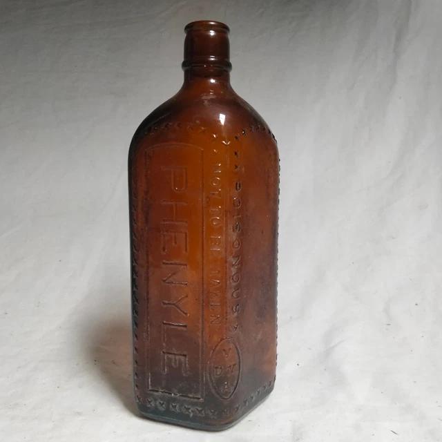 1920S ANTIQUE AUSTRALIAN AMBER DIAMOND SHAPED PHENYLE POISON BOTTLE ...