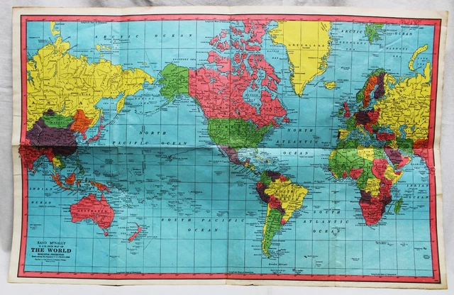 FRED HARVEY'S SERVICEMEN'S MAP OF THE WORLD 1940s WWII VINTAGE ...