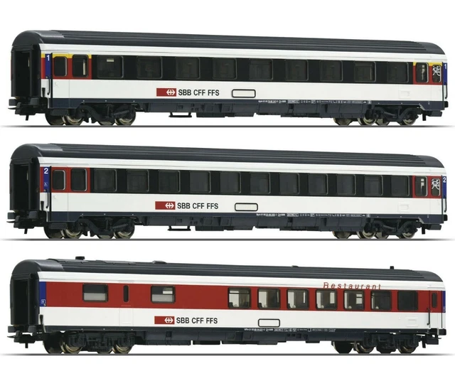 ROCO SET 3 Coaches Eurofima + Restaurant Livery Ec Bigrigio Port Red ...
