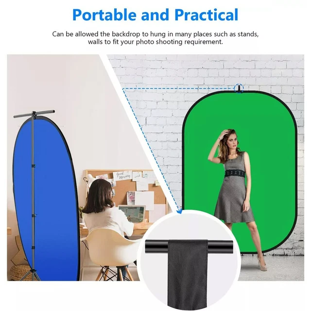 2-IN-1 GREEN SCREEN Backdrop Double-Sided Blue Screen Pop Up Chromakey ...