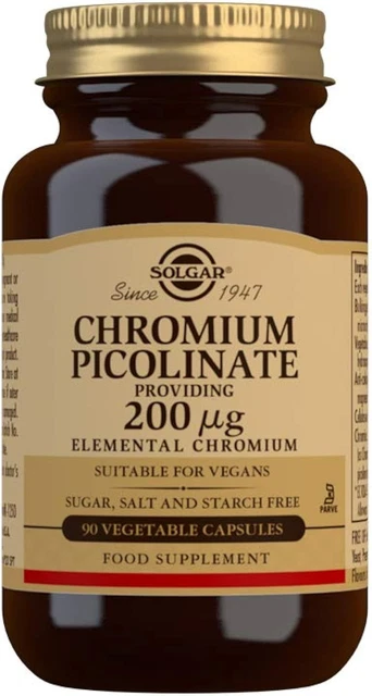 SOLGAR CHROMIUM PICOLINATE 200 µg 90 Capsules High Absorption ...