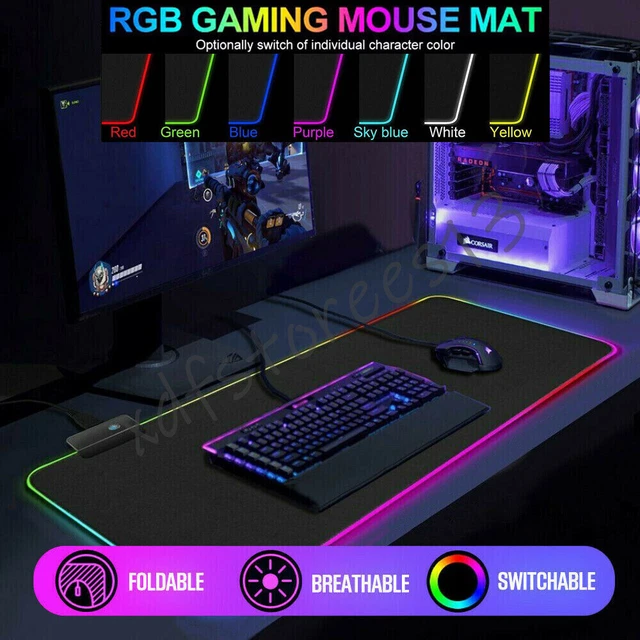 EXTRA LARGE RGB LED Soft Gaming Mouse Pad Keyboard Desk Mat Oversized ...