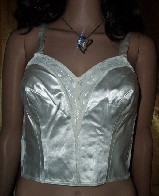 VINTAGE TRIUMPH JEANETTE Gloss Satin Lace LONG BRA 80 (42) CB White NEW ...