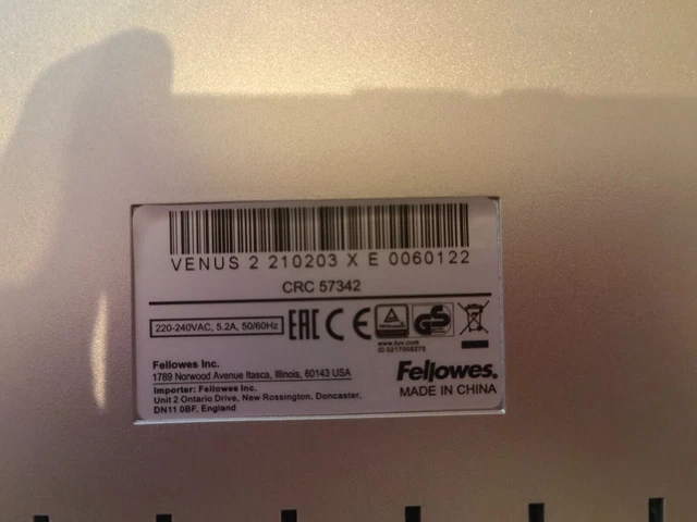 FELLOWES VENUS 2 Laminator, CRC 57342, No. 409694, in good working £50. ...