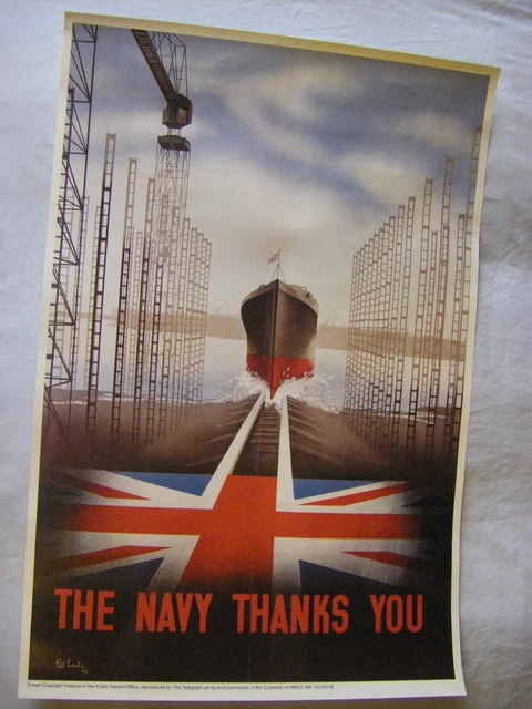 WW2 BRITISH PROPAGANDA Poster Tribute Shipbuilders, The Navy Thanks ...