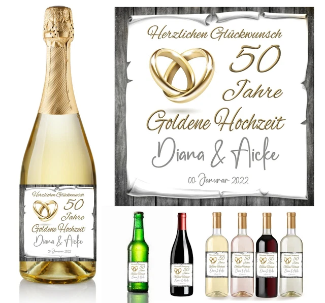 AUFKLEBER FLASCHENETIKETT HOCHZEITSTAG Name Datum 50 Jahre Goldene ... AUFKLEBER FLASCHENETIKETT HOCHZEITSTAG Name Datum 50 Jahre Goldene ...