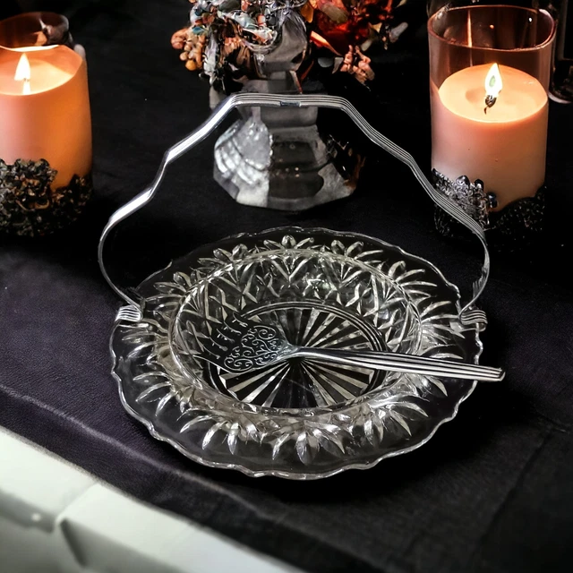 SHEFFIELD GLASS APPETIZER Server Set Victorian Seafood Plate Fork ...