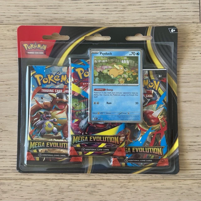 POKEMON TCG MEGA Evolution 3 Pack Blister Psyduck Promo Sealed Booster ...