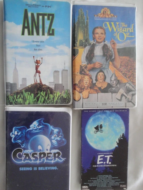 LOT OF 4 VHS Classic Kid's CASPER, ANTZ, THE WIZARD OF OZ, E.T. GREAT ...
