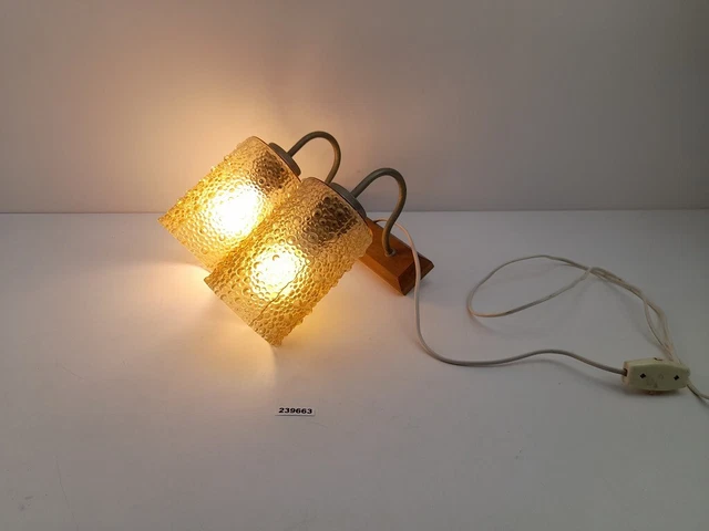 WANDLAMPE LAMPE BUBBLE Glas Honigfarben 70er Jahre Deko Holzsockel DDR ...